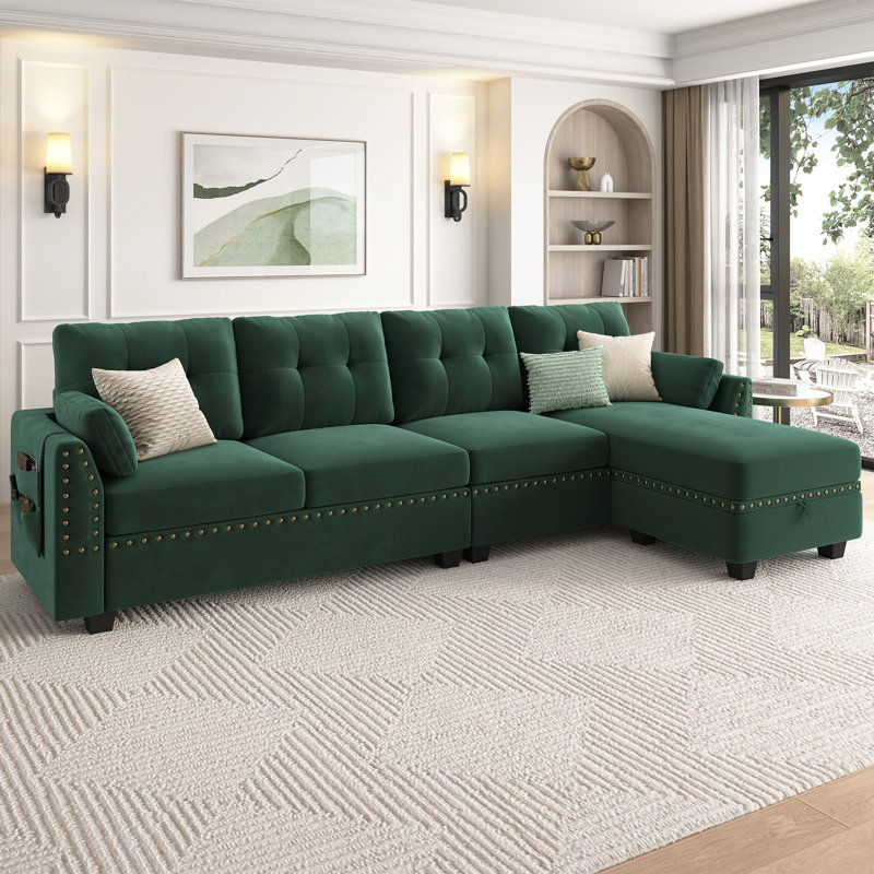 Willa Arlo Interiors Borel L Shaped Sectional Sofa Velvet Sectional Couch With Chaise Reviews Wayfair